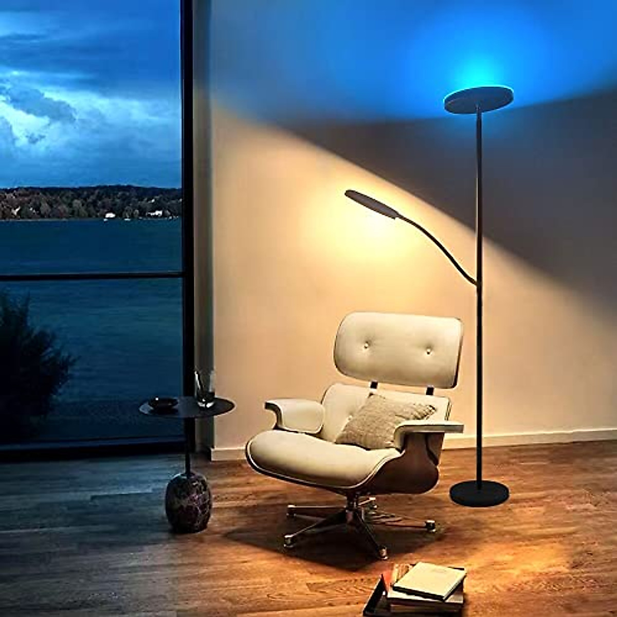 RGB Floor Lamp,Modern LED light Rotatable with Standing Lamp 24W/2000LM Main Light and 10W/350LM Side Reading Lamp, Adjustable Tall Lamps with Remote & Touch &APP Control for Living Room,Bedroom
