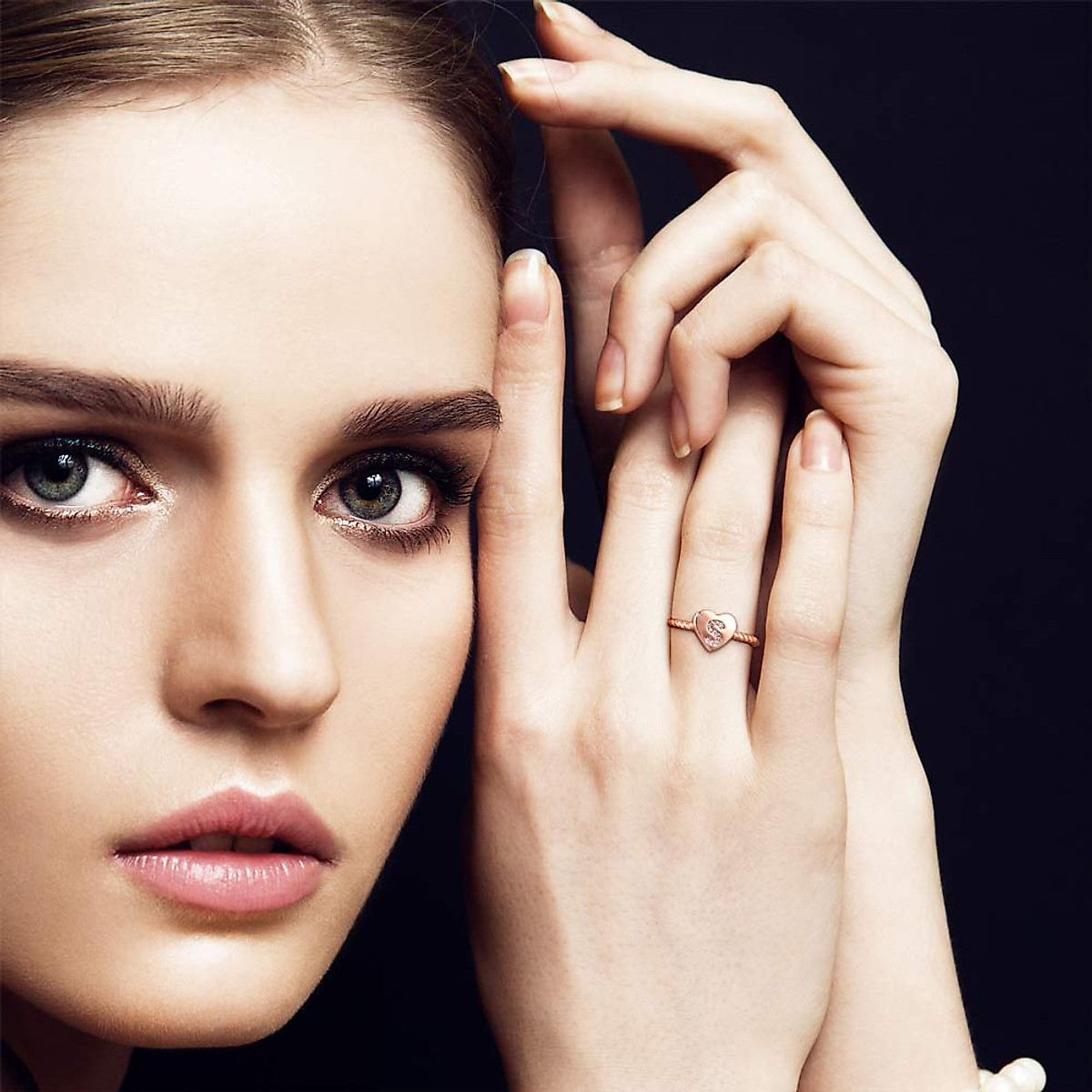 M MOOHAM Initial Rings for Women Teen Girls, Rose Gold Heart Letter Rings for Women Teen Girls, Adjustable Dainty Alphabet Personalized Rings for Women Girls Jewelry Gifts (K)