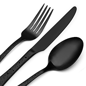 O.C.E. Matte Black Silverware Set, Stainless Steel Flatware Set, 20-Piece Tableware Cutlery Set Service for 4, Satin Finish Tableware Utensils Set, Dishwasher Safe (Starry Black)