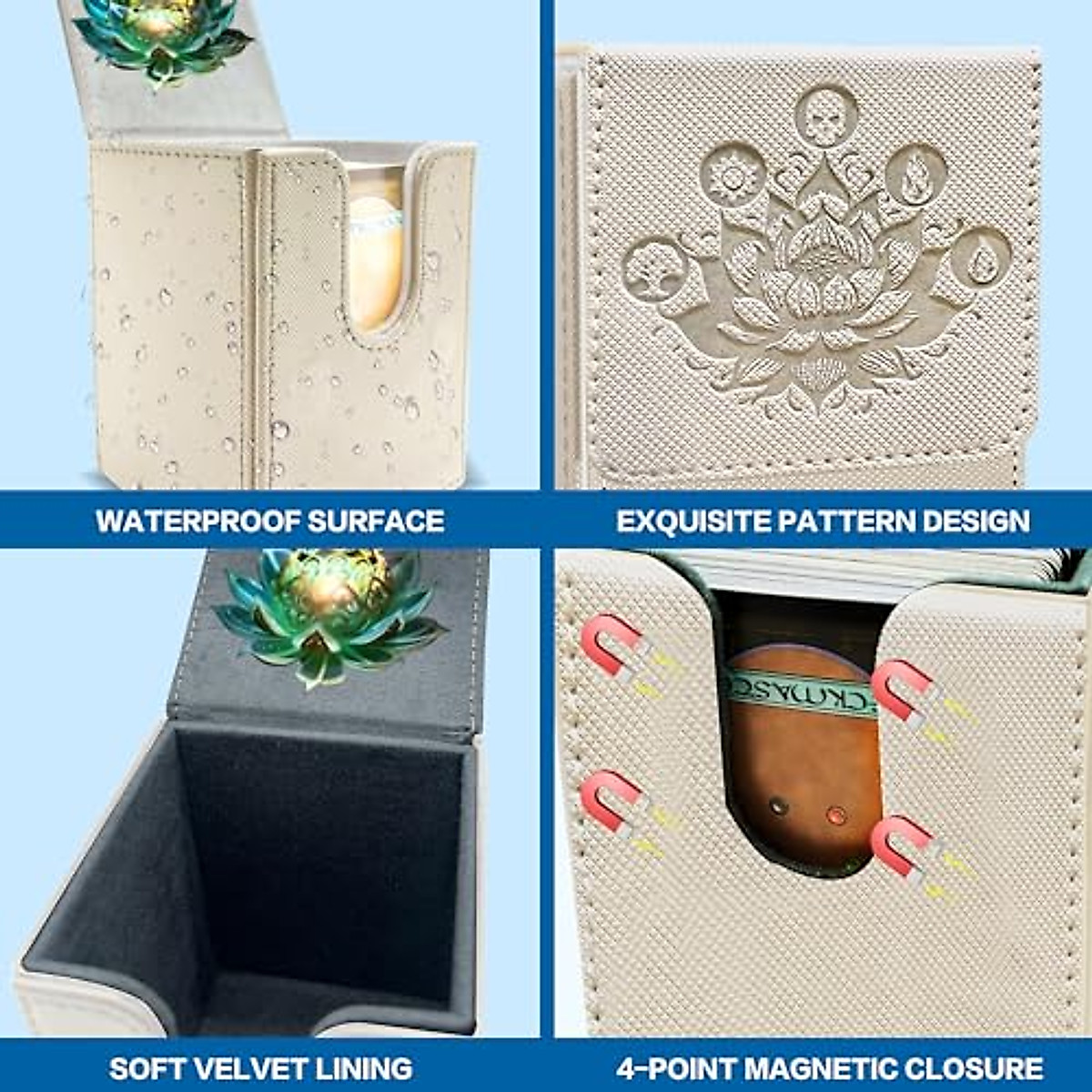 PROMAXIBINDER MTG Commander Deck Box, Fits 100+ Single Sleeved Cards, Strong Magnet Magic Gathering Deck Box, PU Leather Magic Gathering Deck Box for TCG, CCG, MTG Cards (Grey)