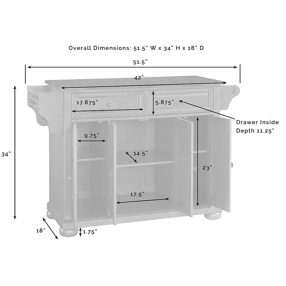 Crosley Furniture Alexandria Granite Top Rolling Kitchen Island Storage Cart, Microwave Stand, Spice Rack, White