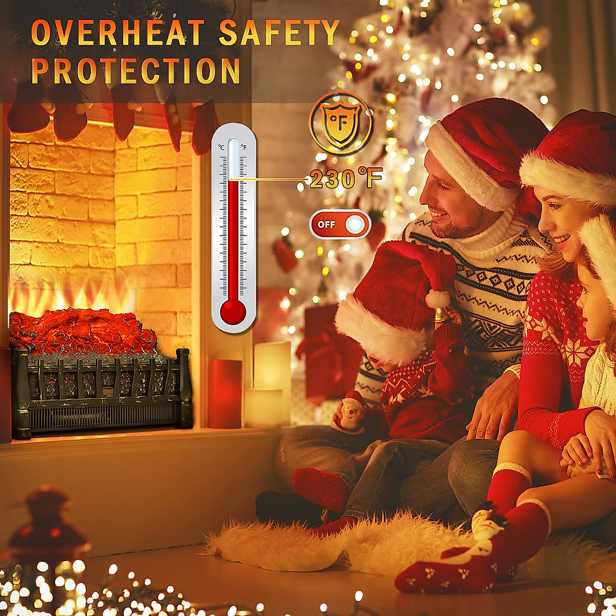 Waleaf Electric Fireplace Logs Set Heater 23", 1500W Freestanding Fireplace Insert with 5 Flame Brightness&Speed Realistic Ember Bed, 8H Timer