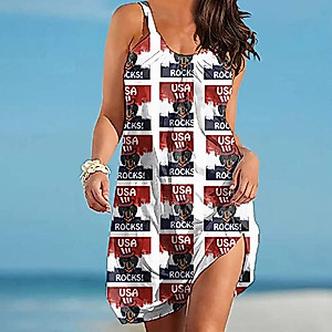 Women's Summer Casual Sleeveless Side Slit Halter Long Maxi Beach Dress N0109 Dark Blue#5X-Large Vestido Bandera USA para Mujer