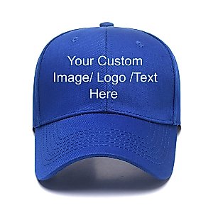 Custom Baseball Cap with Your Text,Personalized Adjustable Trucker Caps Casual Sun Peak Hat for Gifts (Bright Blue, one Size)