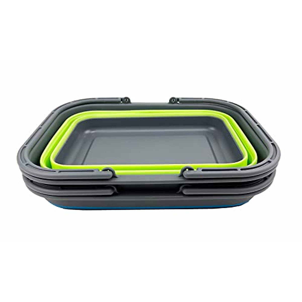 SAMMART 12L (3.17Gallon) Set of 2 Collapsible Tub with Handle - Portable Outdoor Picnic Basket/Crater - Foldable Shopping Bag - Space Saving Storage Container (Grass Green + Cerulean)