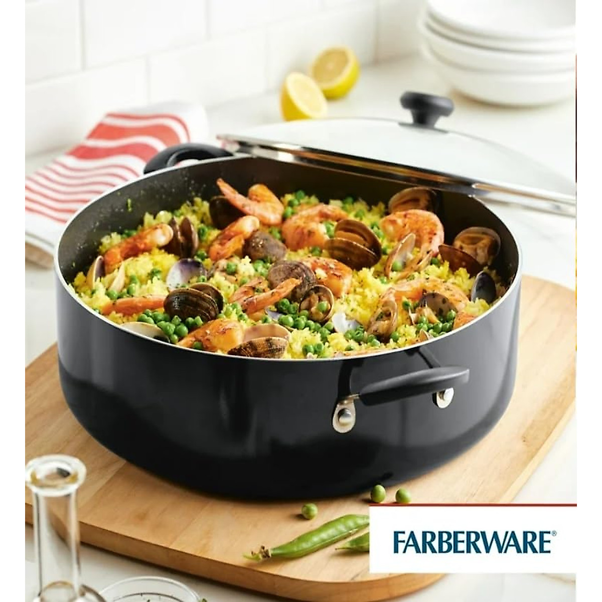 Generic 14-inch Easy Clean Nonstick Family Pan, Jumbo Cooker with Lid (Black), 15.37