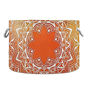 Large Storage Basket for Toys Yellow Flower Mandala Boho Floral Round Blanket Basket Baby Laundry Hamper Canvas Organizer Bin Box Cotton Rope Collapsible Bucket Pillow Home Decor