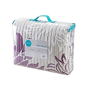Comfort Spaces Enya Quilt Set - Casual Floral Print Channel Stitching Design, All Season, Lightweight Coverlet, Cozy Bedding, Matching Shams, Decorative Pillows, Full/Queen(90"x90"), Purple 3 Piece
