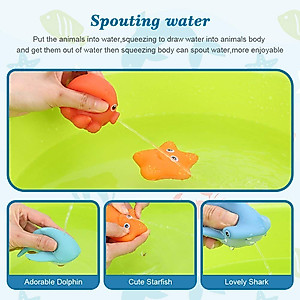 Bath Toy Baby Bathtub Toys, Sea Animals Squirter Toys, Water Spraying Discoloration Floating Animals Fishing Net, Bathroom Floating Pool Fishing Play Set for Toddler Kids, Set of 7