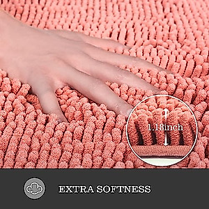 Yeaban Coral Bathroom Rugs – Thick Chenille Bath Mats | Absorbent and Washable Bath Rug Non-Slip, Plush and Soft Rugs for Bathroom, Kitchen, Shower, Sink - 17" x 24"