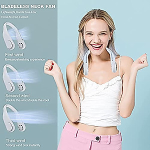 BAIYUNTECH USB Personal Cool Fan,4000 mAh Rechargeable Hands Free Wearable Bladeless Neck Fan with 3 Adjustable Speed for Traveling,Office,Outdoor Sport (White)