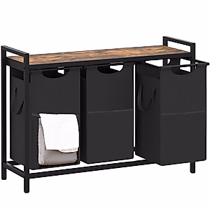 Heybly Laundry Hampers, 3 × 12.5 Gal Laundry Basket with Large Desktop Sorter for Laundry Room organization, Bathroom and Dorm Laundry Bags on Storage Shelf Rustic HLH003SR