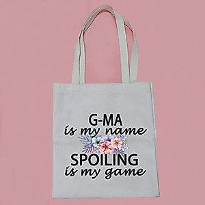 PWHAOO G-ma Grandma Gift G-ma Is My Name Spoiling Is My Game Tote Bag Canvas Best G-ma Ever Shopping Bag (spoiling G-ma Tote)