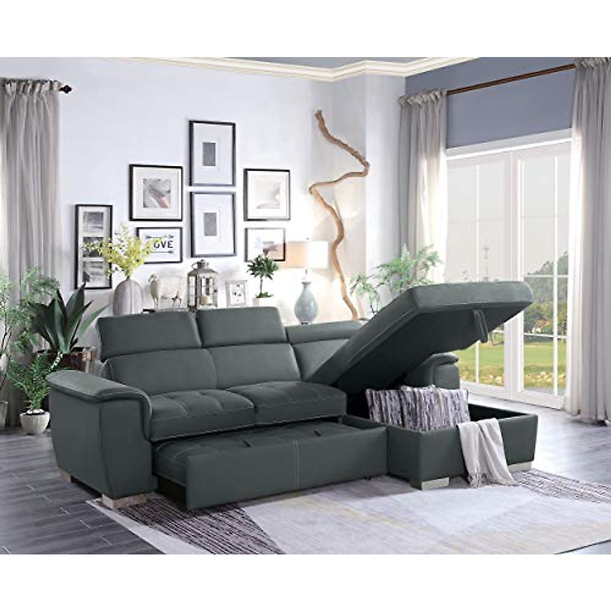 Homelegance Ferriday 98" x 66" Sectional Sleeper with Storage, Gray