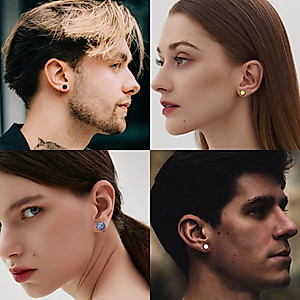 FIBO STEEL 16 Pairs Fake Gauge Earrings for Men Women Stainless Steel Stud Earrings Cheater Ear Plug Faux Gauges Earrings Ear Tunnel
