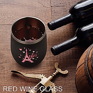 Paris France Eiffel Tower Souvenir Insulated Wine Tumbler with Lid Stainless Steel Travel Mug Coffee Cup for Cold & Hot Drinks