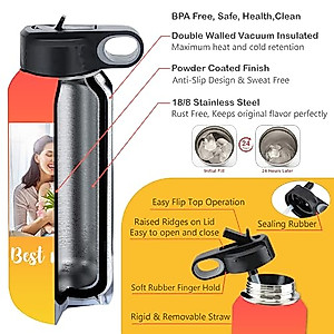 Personalized Insulated Water Bottle with Straw, Christmas Birthday Gift for Kids Women Men, Custom Stainless Steel Thermoses Cup with Photos Pictures Text, 32OZ