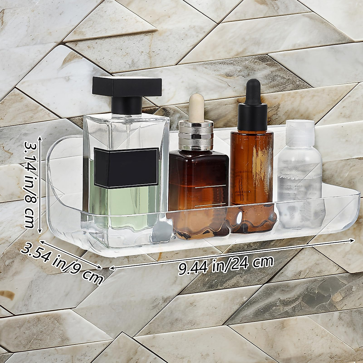 Sibba 2Pcs Acrylic Wall Mount Organizer, Adhesive Shelf with Self-Adhesive Tape, Bathroom Shelves for Wall, No Drilling Hang Walls Shower caddy for Bathroom, Kitchen, Living Room