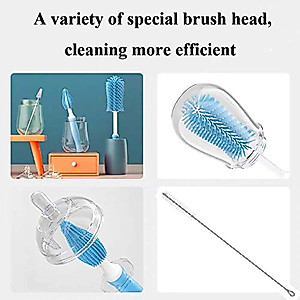 Silicone Soft Touch Bottle Brush, Baby Bottle Cleaning Brush, Long Handle Kitchen Cleaner Silicone Brush for Washing Glass, Baby Bottles, Mugs, Narrow Neck Water Sport Bottles, Set of 3(Blue)