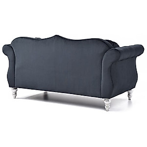 Pemberly Row 17" Transitional Tufted Velvet Loveseat in Black
