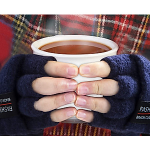 Womens Winter Gloves, 2 Pack Warm Knitted Convertible Fingerless Gloves for Women Gifts with Mittens Cover Cap,Dark-Gray&Light-Blue