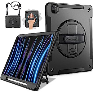 Miesherk Case for iPad Pro 11 Inch Case 2022/2021: iPad Pro 11 Case 4th Generation, Military Grade Heavy Duty Shockproof Rotating Stand+Hand/Shoulder Strap for iPad Pro 11 2021 3rd Gen Case, Black