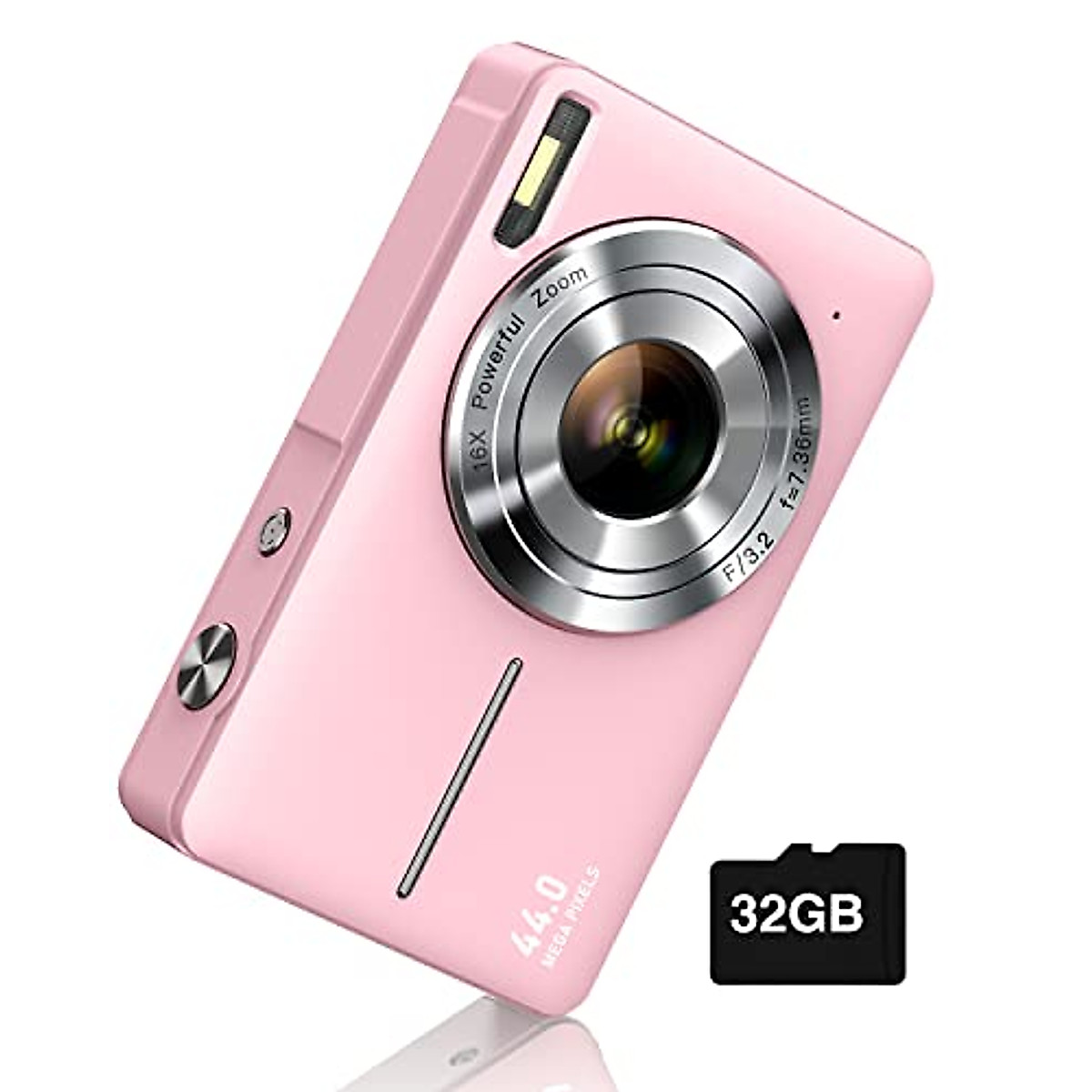 Digital Camera, FHD 1080P Digital Point and Shoot Camera for Kids 44MP Vlogging Camera with Anti Shake 16X Zoom, Compact Kids Camera Small Camera for Boys Girls Teens Students Seniors- Pink