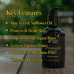 Pete & Pedro AFTERSHAVE BALM – Natural, Artisan-Crafted & Unscented Post Shave Moisturizer | Alcohol Free, Aloe – Soothes, Heals, Refreshes Sensitive Skin & Razor Burn | As Seen on Shark Tank, 4 oz.