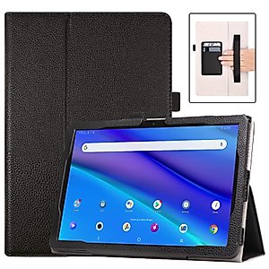 DMLuna Case for TCL Tab 10 5G 10.1" Tablet (Model: 9183W) 2022 Release, (Not Fit TCL Tab Pro 5G Model: TCL-9198S 2021), Folio Premium PU Leather Stand Cover with Hand Strap/Card Slot, Black X87