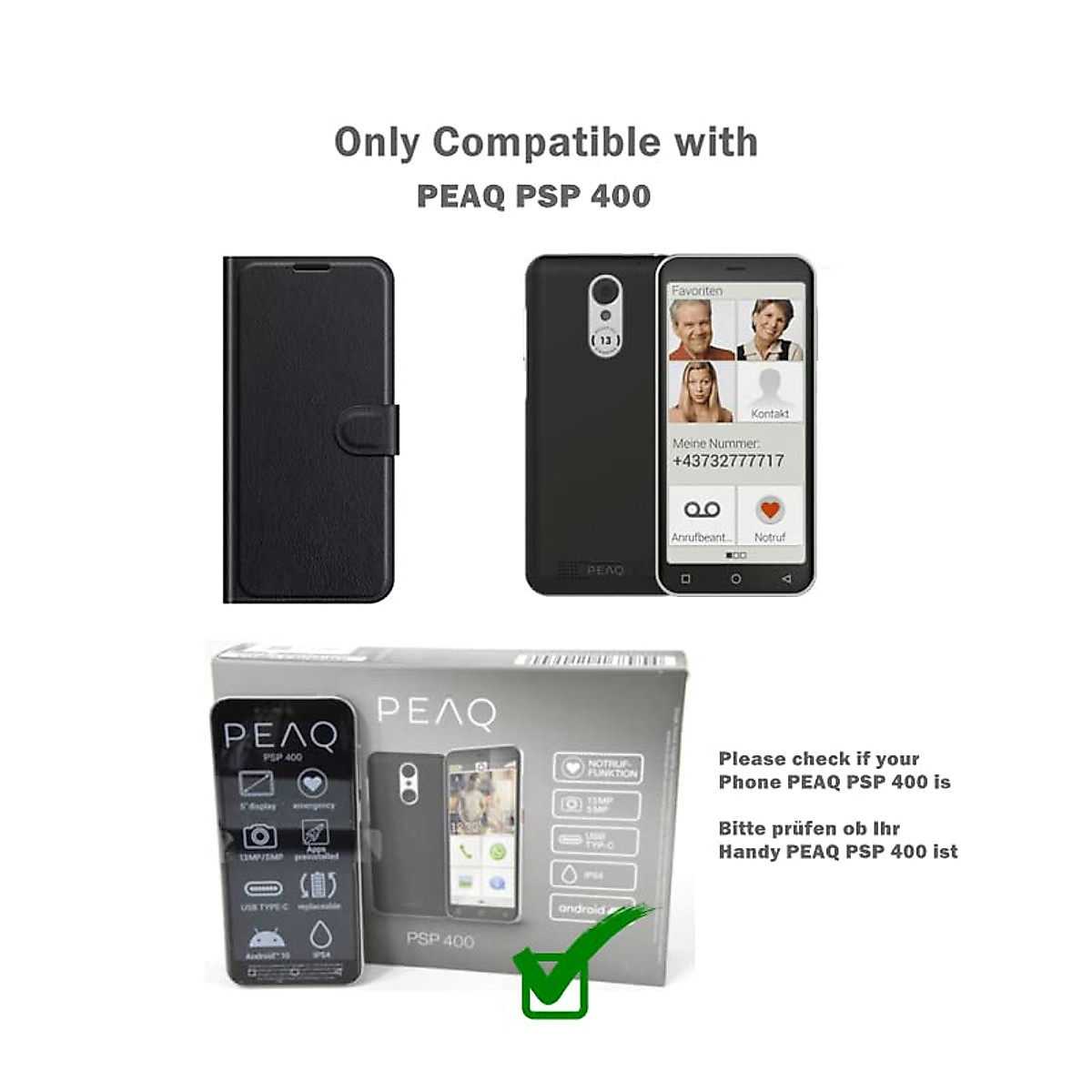 Fixgut Phone Case Compatible with PEAQ PSP 400, Protective Case, Premium Bookcase Leather Case with Card Slots and Stand Function for PEAQ PSP 400, Black