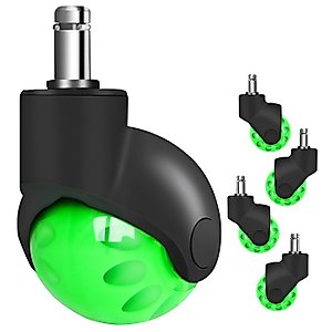 2" Ball Caster Wheels, Hirate 360 Degree Rotation Universal Ball Casters with Nylon Cover for Office Furniture Chairs Replacement Casters Smooth Rolling 7/16" x 7/8", Set of 5, Green