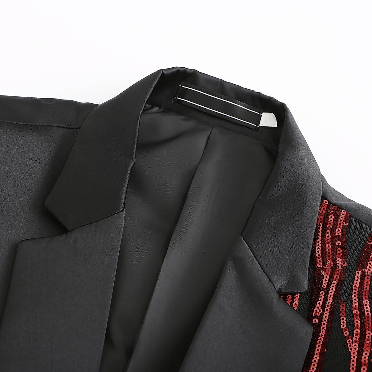 Cloudstyle Mens 2-Piece Suit Casual 1 Button Slim Fit Prom Suit Stylish Sequin Dinner Tux Black - Red