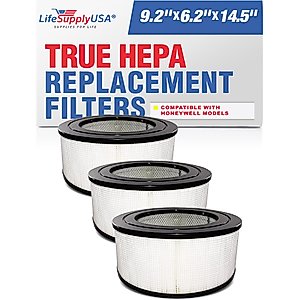 LifeSupplyUSA HEPA Filter Replacement Compatible with Honeywell 21500 21600 Air Purifier Sears Kenmore 833308 (3-Pack)