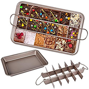 Brownie Pans with Dividers, Non Stick Brownie Baking Pans, Baking Pan with Built-in Slicers Solutions, 18 Pre-Cut Brownie Pans, Rectangular Cake Pans Square Molds for Oven Baking Bread, 12 by 8 inches
