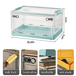 Taofwter 26L Collapsible Storage Bins with Lids for organizing, Stackable Clear Latch Storage Box with Handle, Folding Plastic Containers for Clothes, Toy, Books