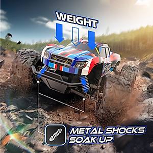 DEERC RC Cars, High Speed 2.4 GHz All Terrain Remote Control Monster Truck with 2 Batteries for 40 Min Play, Best Toys Racing Car Gifts for Boys Girls Kids Beginners