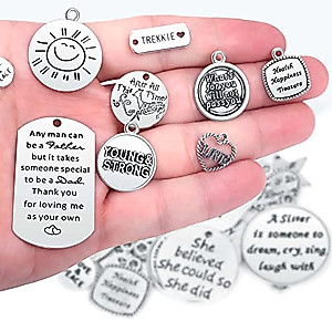 350Pcs Motivational Keychain Accessories Set with 50 Engraved Inspirational Words Charms, 50 Leather Keychain Tassels, 50 Keyring with Chain, 200 Open Jump Rings for Keychain Making, DIY Crafting