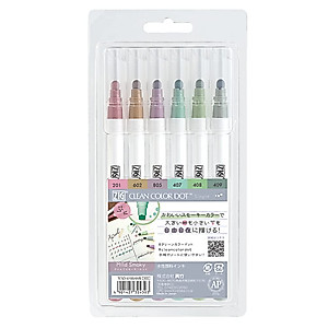 Kuretake ZIG CLEAN COLOR DOT Marker Pens Single 6 MILD SMOKY Colors Set, AP-Certified, Ideal for marking in planners or bullet journals, Photo-Safe, Acid Free, Lightfast, Xylene Free, Made in Japan