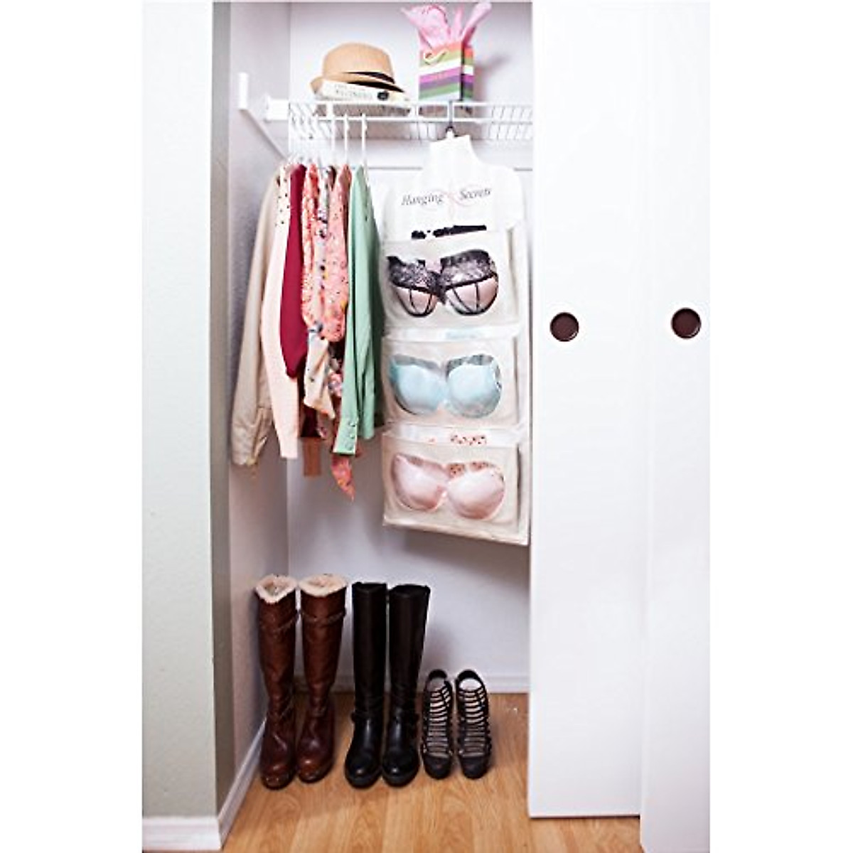 Hanging Secrets Bra Organizer & Lingerie Organizer Hanger + Protect + Showcase Your Bras with See-Thru Molded Bra Compartments Organizer Hangs Inside Closet or Over Door [White]