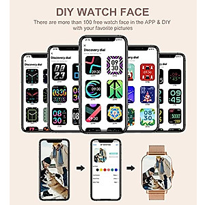 Iaret Smart Watch for Women(Call Receive/Dial), Fitness Tracker Waterproof Smartwatch for Android iOS Phones 1.7" HD Full Touch Screen Digital Watches with Heart Rate Sleep Monitor Pedometer, Gold