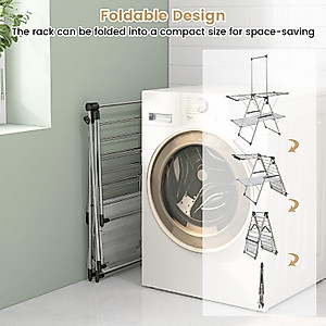Giantex Clothes Drying Rack, Stainless Steel Foldable Laundry Drying Rack with with 6-Level Adjustable Height, High Hanger Design, Side Clips, Space Saving Collapsible Laundry Drying Rack