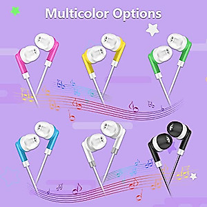 YFSFQS Kids Bulk Earbuds Headphones 50 Pack Multi Colored, Individually Bagged, Wholesale Disposable Wired Earphones Perfect for School Classroom Libraries Students (6 Color)