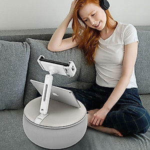 AboveTEK Tablet Pillow Stand Holder for Bed, Hands Free 360° Swivel Phone/iPad/Kindle Pillow Stand for Lap Reading in Bed Laying Down w/Soft Bean Bag, Fits 4.7" to 12.9" Tablets/Phones/Kindle (Grey)