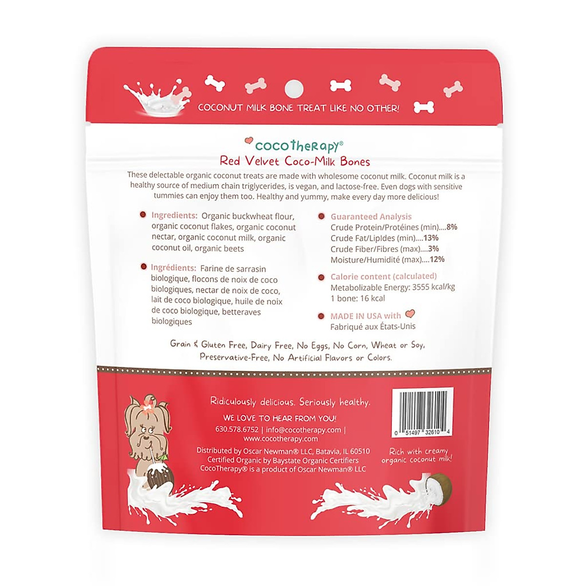 CocoTherapy Coco-Milk Bones Dog Treat (Red Velvet) 6 Oz.