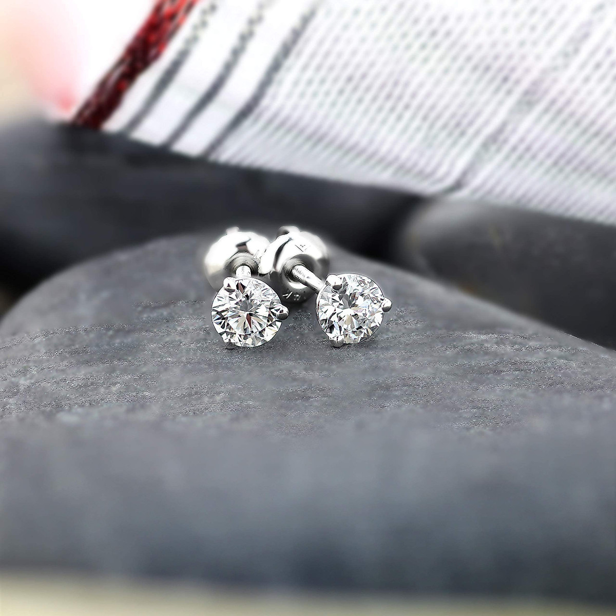 Diamond Wish 3/4 Carat Lab Grown Diamond Round Stud Earrings for Women in 14k White Gold (E-F, VS1-VS2, 0.75 cttw) 3-Prong Martini Setting Screw Back