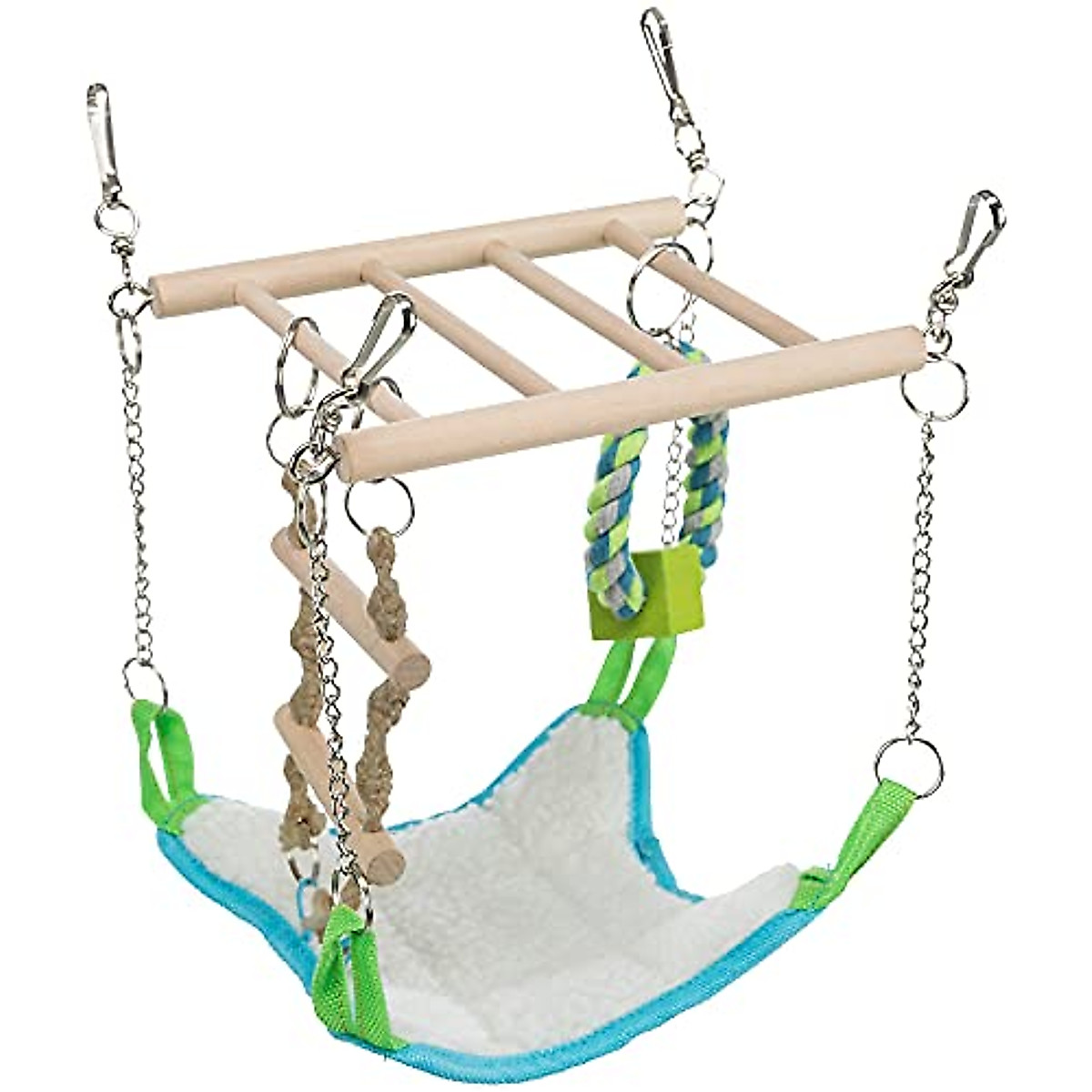 TRIXIE Small Animal Suspension Bridge with Hammock, Rope Ladder, and Ring, Cage Accessory for Ferrets, Rats