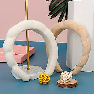 AMCAMI 2 PCS Puffy Spa Headband for Women Sponge Headbands for Girls Terry Towel Cloth Fabric Head Band for Skincare, Makeup Removal= (Beige&Light coffee)