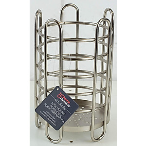 Home Basics Simplicity Collection Steel Free-Standing Utensil and Cutlery Holder with Quick Draining Holes, Satin Nickel
