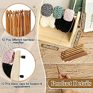 Juexica Yarn Ball Holder Double Revolving Yarn Holder with 12 Bamboo Crochet Hook Wood Yarn Holder Wooden Bamboo Crochet Hooks for Crocheting Knitting DIY Craft