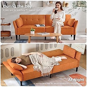 COPIAE 89” Futon Sofa Bed, Velvet Fabric Comfy Futon Couch Bed with 2 Square Pillows, Convertible Sleeper Sofa with Adjustable Backrest& Armrests, Modern Loveseat Sleeper for Living Room, Bedroom